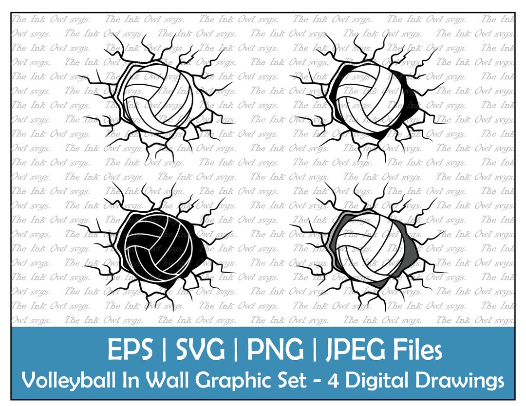 Volleyball Breaking Through a Wall Clipart Set / Outline, Stamp and ...