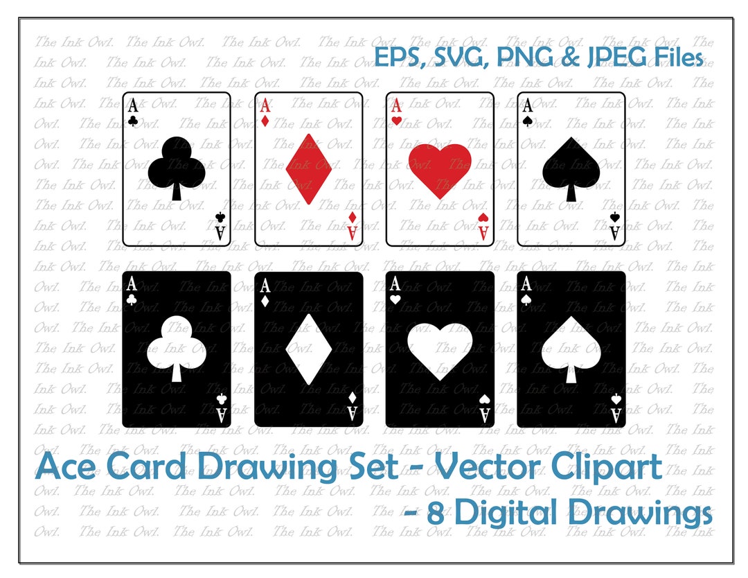 Ace Cards Vector Clipart Set / Outline, Silhouette Stamp & Color ...