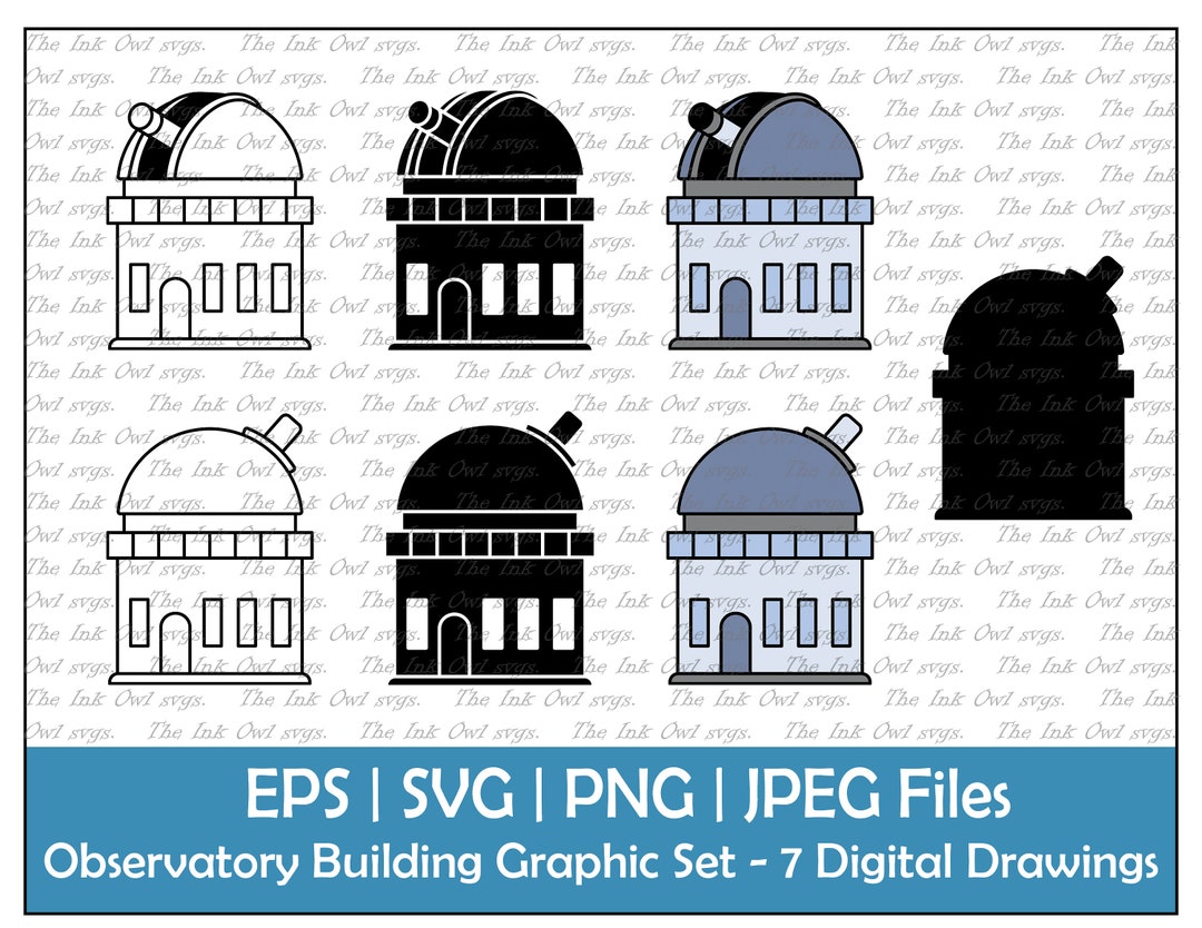 Observatory Building Vector Clipart Set / Outline, Stamp and Color ...