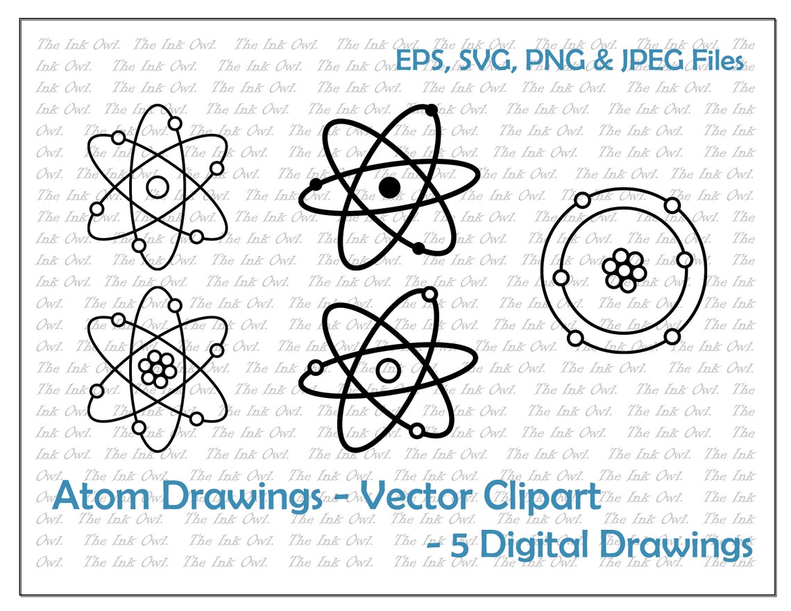 Atom Drawing Set Vector Clipart / Proton Electron Neutron Physics ...