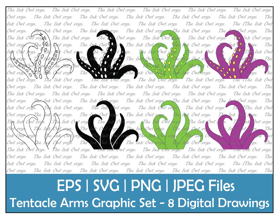Tentacle Arms Vector Clipart Set / Outline, Silhouette Stamp & Color ...