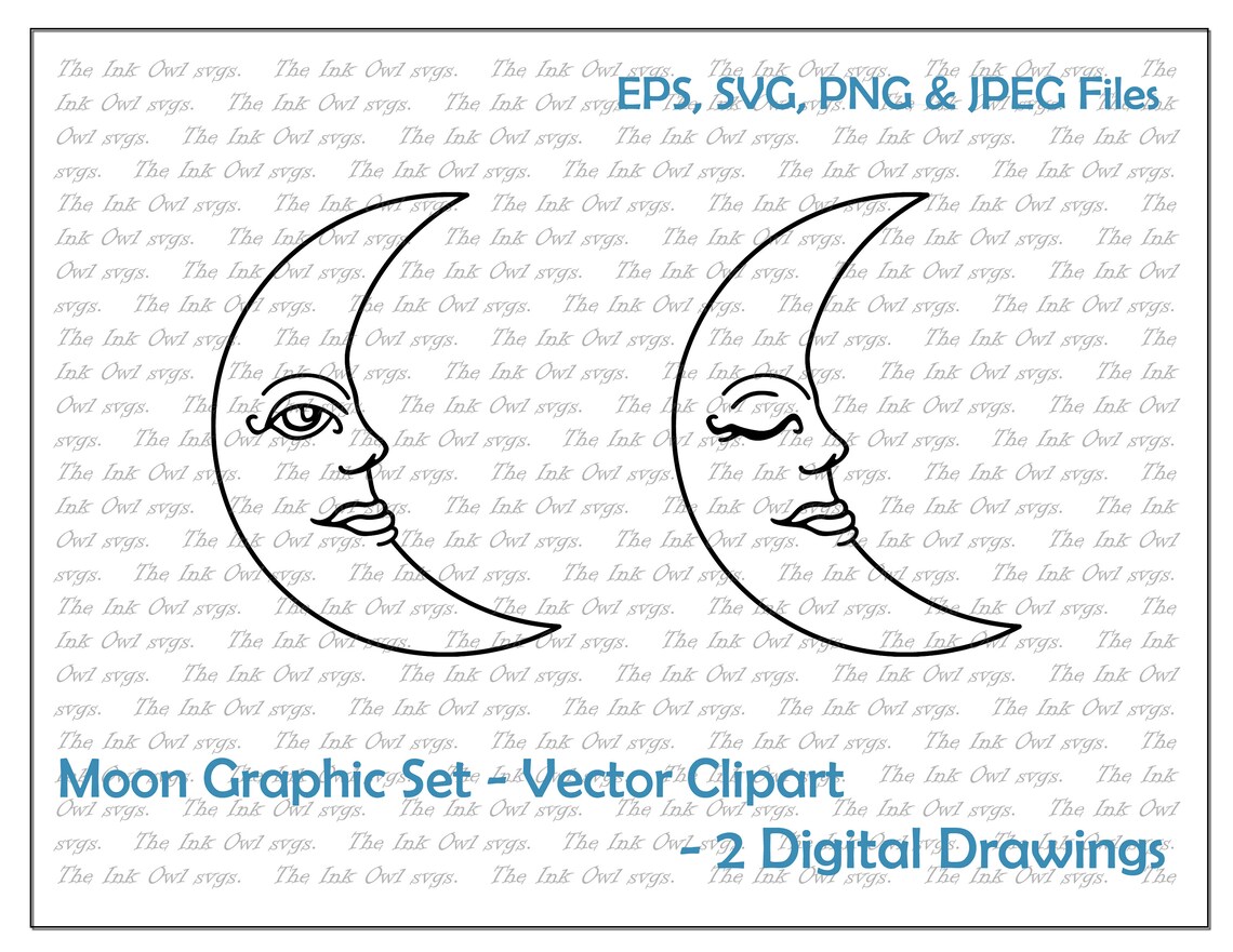 Retro Moon With Face Graphic Vector Clipart / Outline Digital - Etsy
