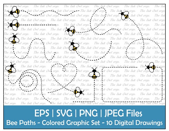 Bee Flying Path Color Clipart Set / Outline & Stamp Graphic / - Etsy