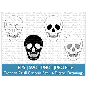 Skull Facing Front Clipart Set / Outline, Silhouette, & Color Graphic ...