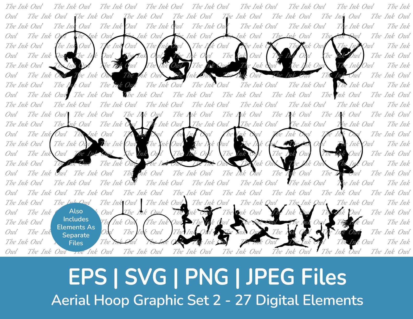 Aerial Hoop Acrobat Silhouette Poses Vector Clipart Set / Stamp ...