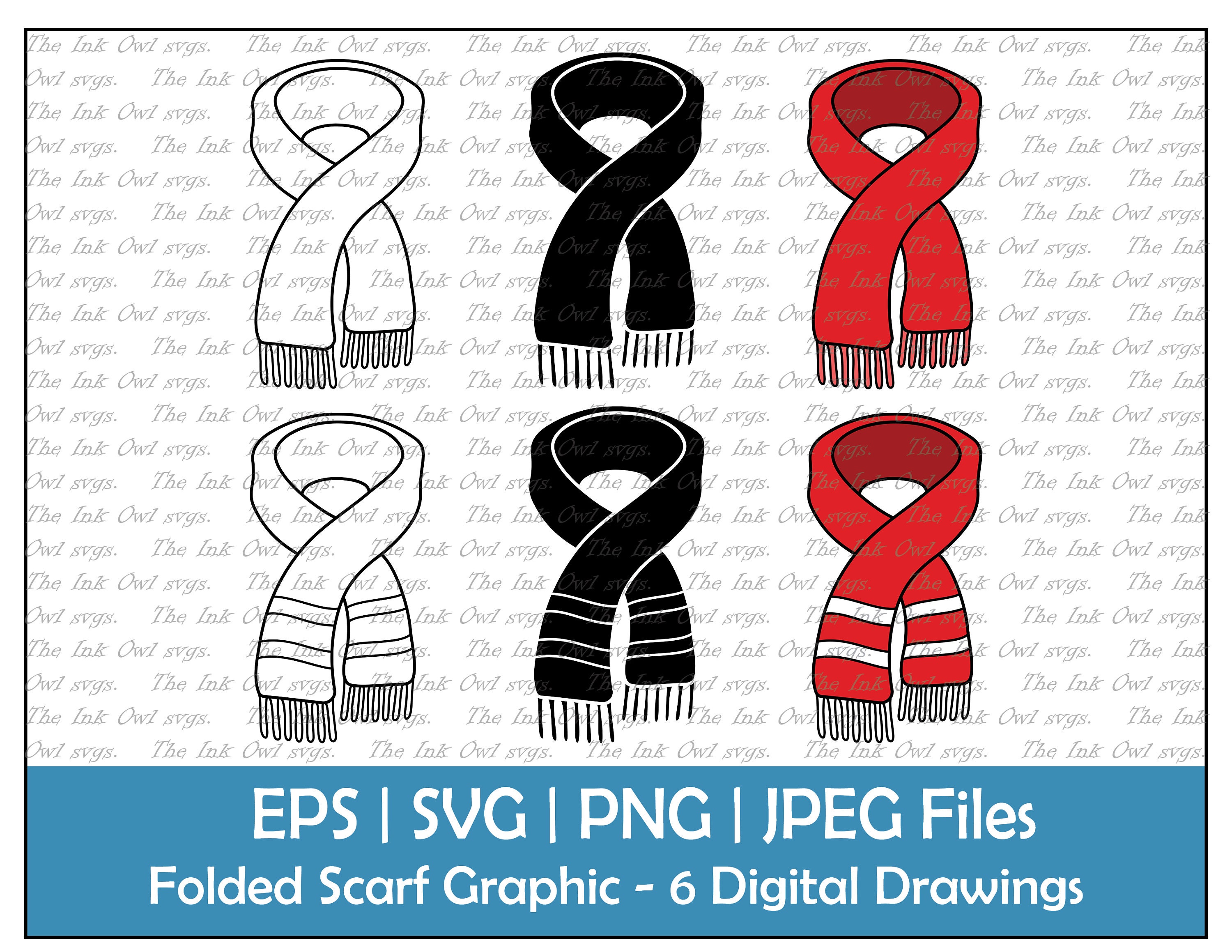 Scarf Drawing Set Vector Clipart / Outline & Stamp Graphic / | Etsy