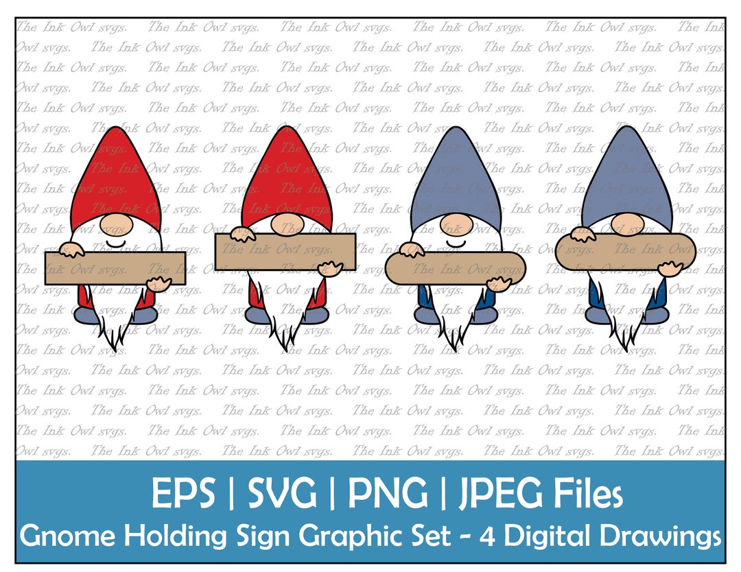 Bearded Gnome Holding Sign Vector Clipart Set / Color Graphics / Blank ...