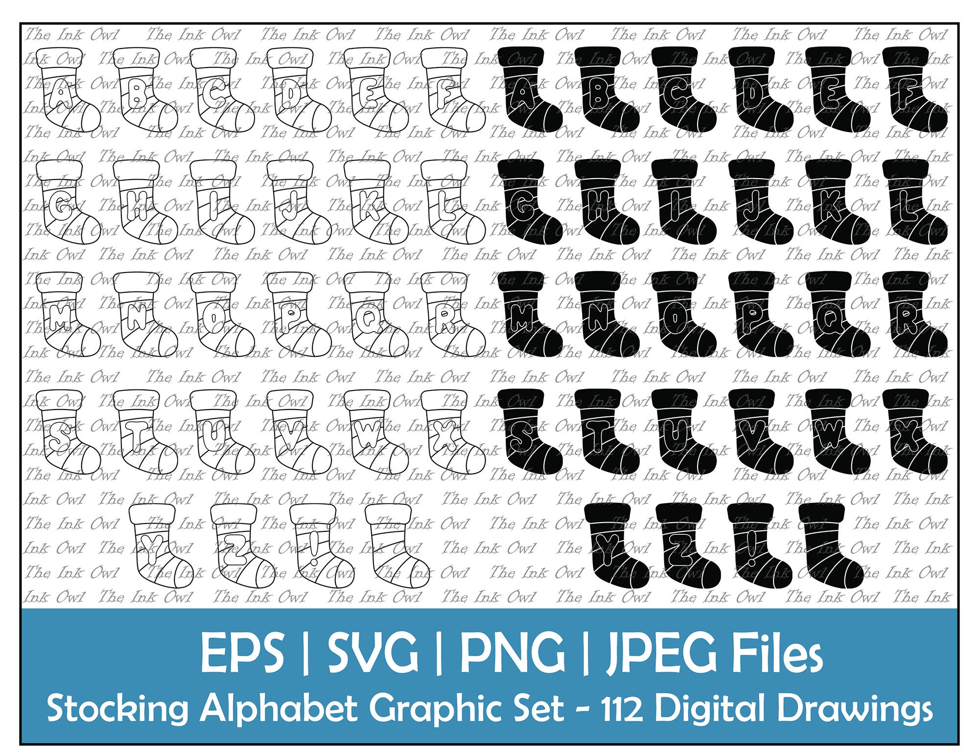 Christmas Stocking Alphabet Letter Clipart Set / Outline and Silhouette ...