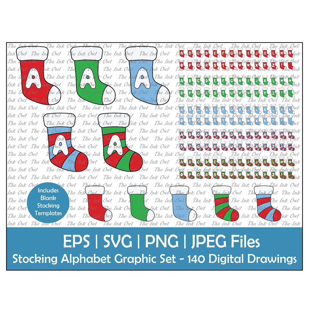 Christmas Stocking Alphabet Letter Clipart / Red, Green, Blue Color ...
