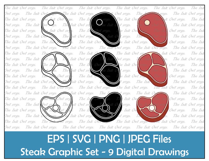 Steak Meat Cuts Vector Clipart Set / Outline & Stamp Drawing - Etsy