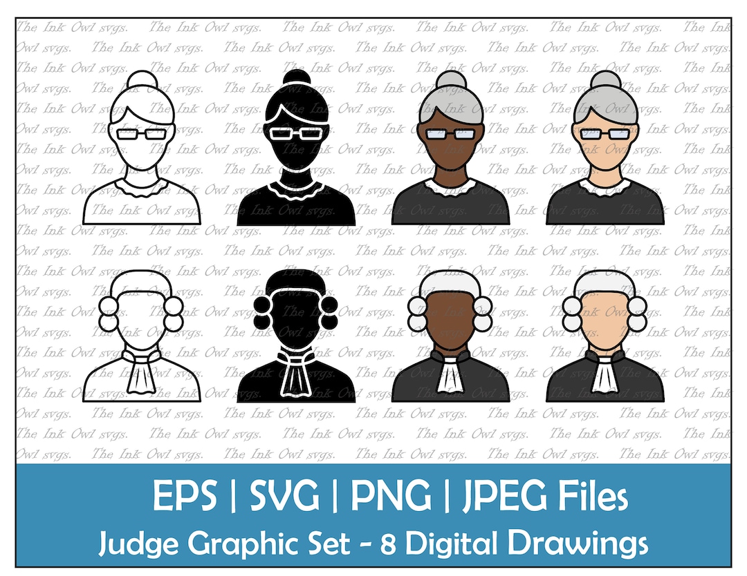 Judge Occupation Icon Vector Clipart Set / Outline & Stamp Drawing ...