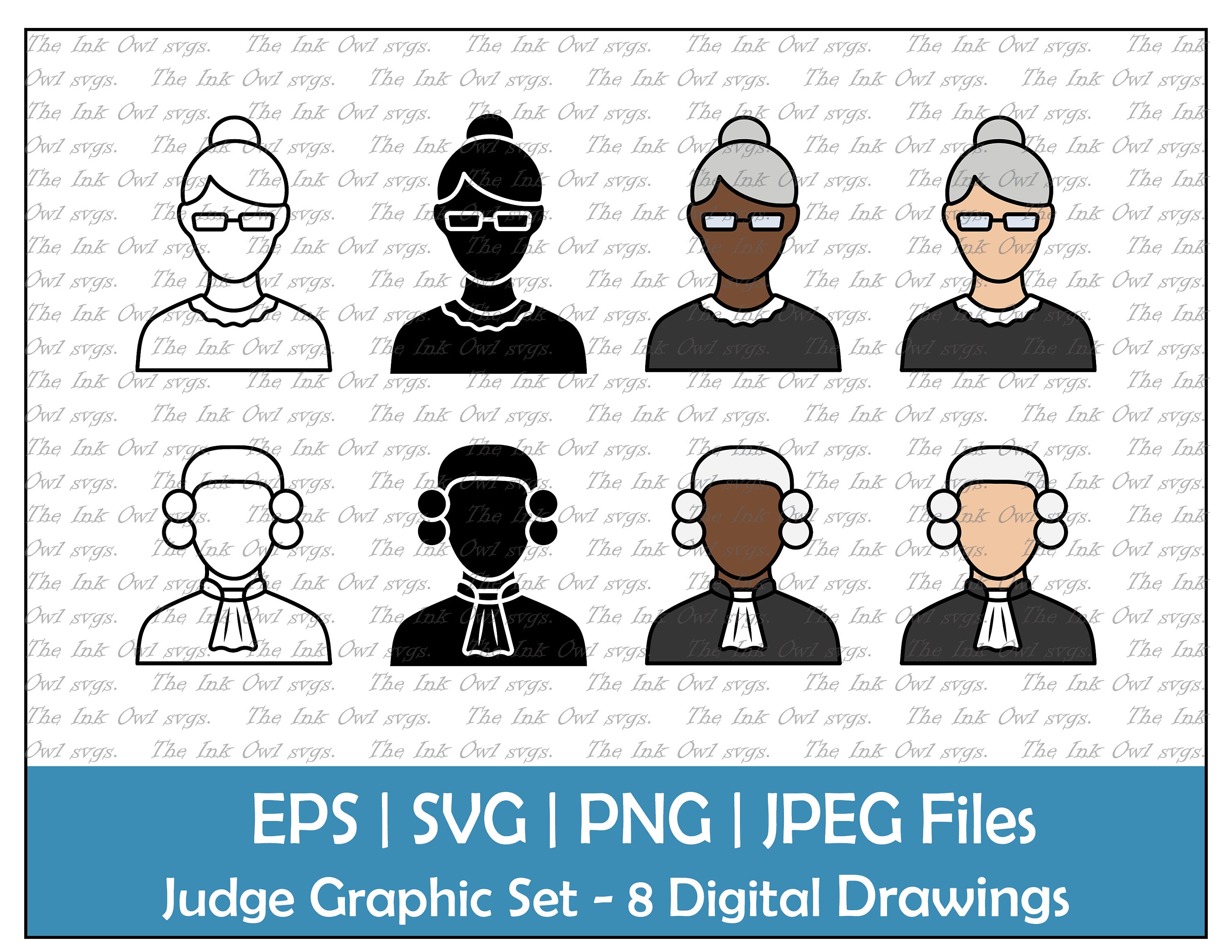 Richter Beruf Symbol Vektor Clipart Set / Outline & Stempel | Etsy