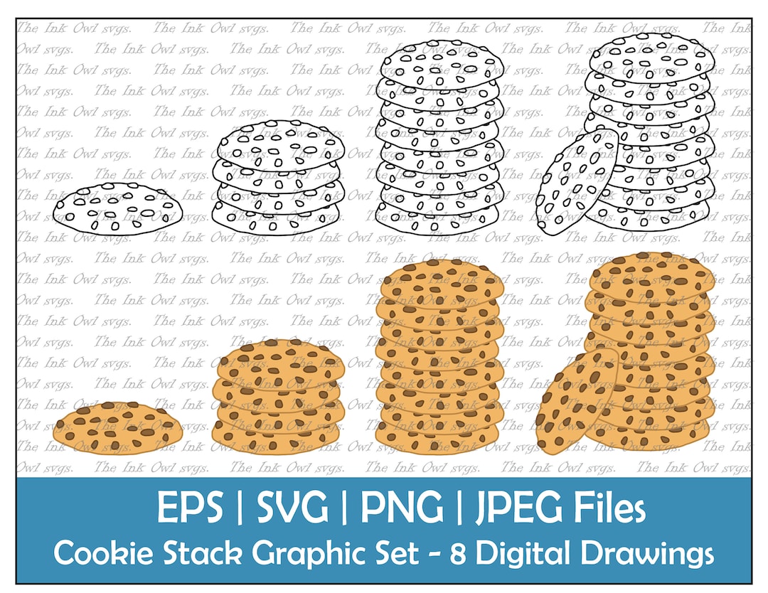 Chocolate Chip Cookie Stack Vector Clipart Set / Outline & Stamp ...