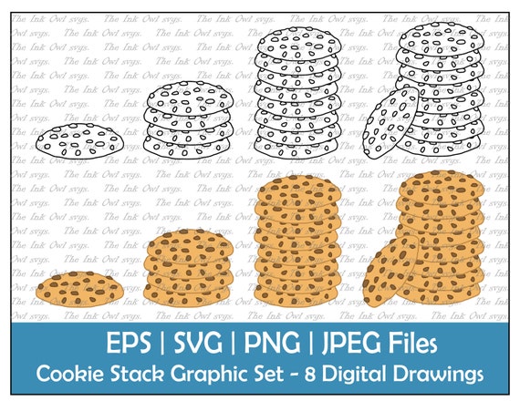 Chocolate Chip Cookie Stack Vector Clipart Set / Outline & - Etsy