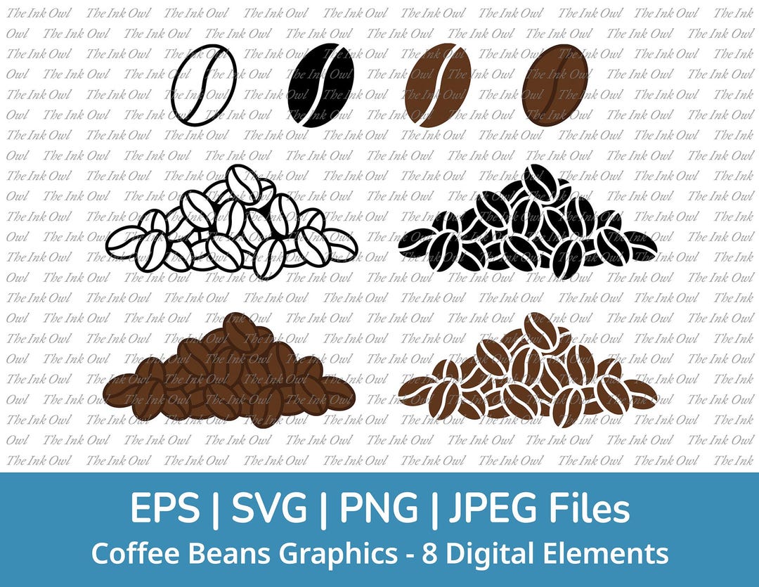 Coffee Beans Svg Vector Clipart Set / Outline, Stamp Silhouette & Color ...