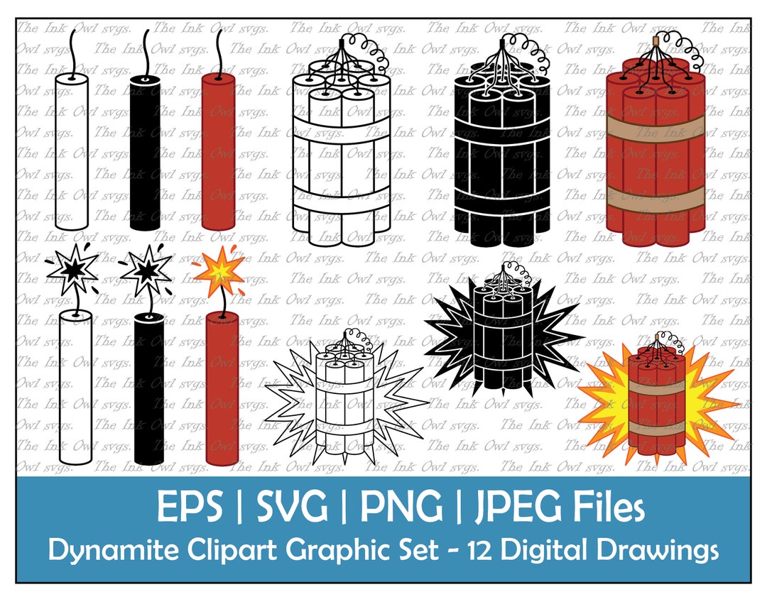 Dynamite Explosives Vector Clipart Set / Outline & Stamp Drawing ...