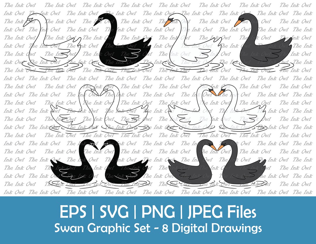 Swan Vector Clipart Set / Outline, Silhouette, Stamp & Color Graphic ...