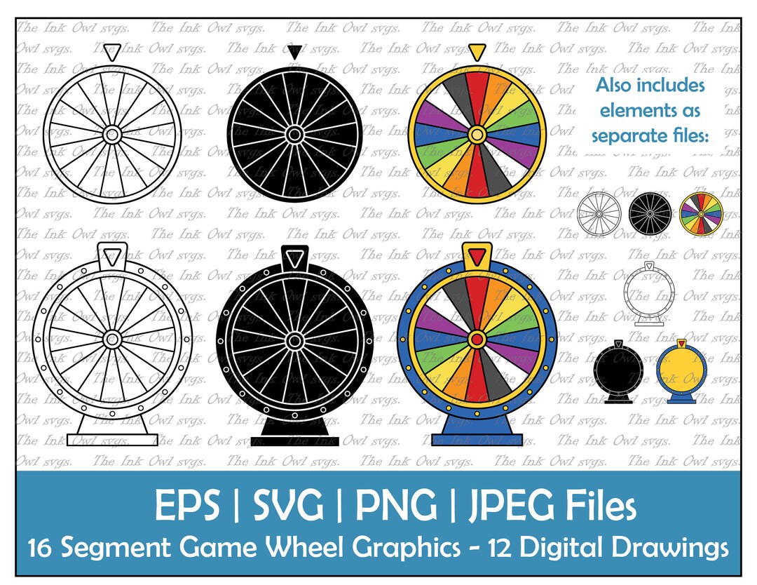 Game Spin Wheel Vector Clipart Set / 16 Segments With White and Black ...