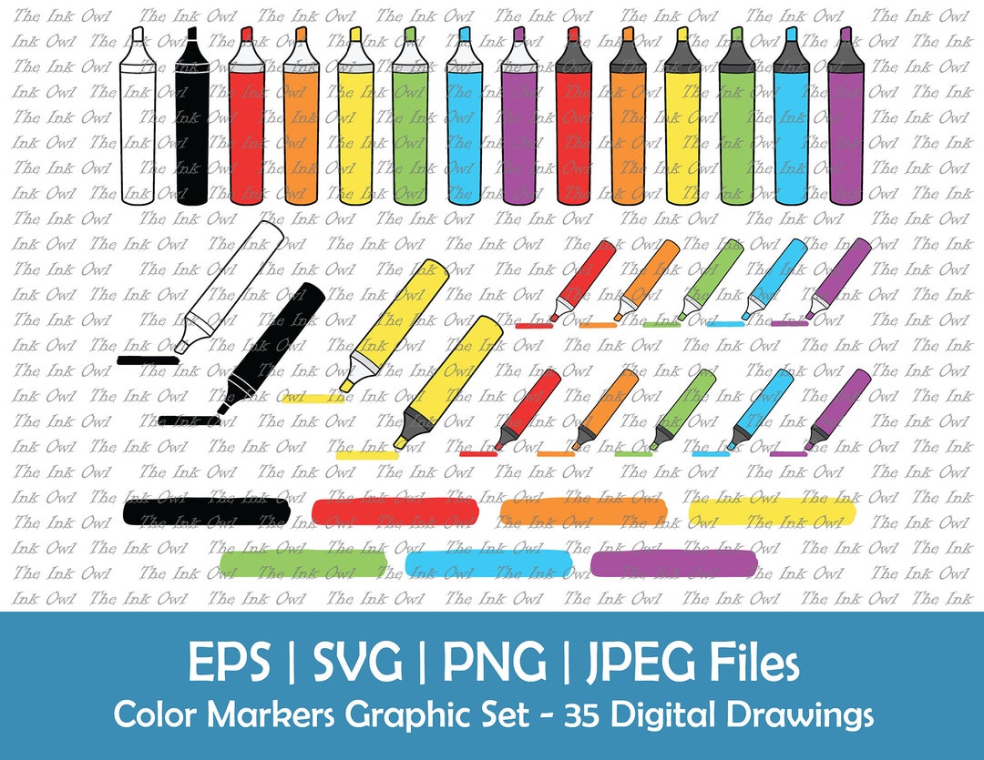 Marker Pen Writing Clipart Set / Outline, Silhouette & Rainbow Colors ...