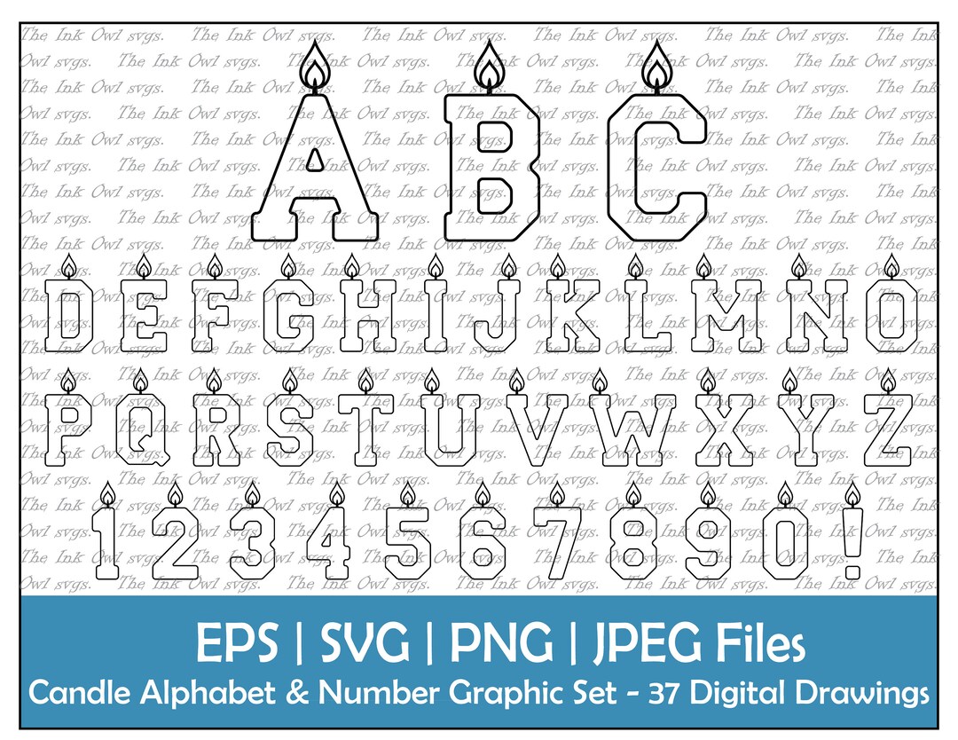 Birthday Candle Alphabet Letters & Numbers Clipart Set / Outline Text ...