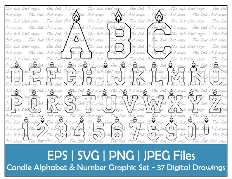 Birthday Candle Alphabet Letters & Numbers Clipart Set / Outline Text ...