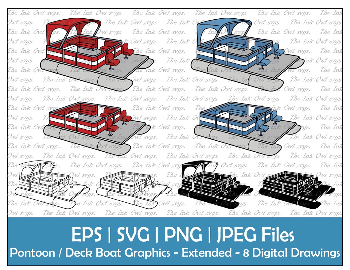 Pontoon Deck Boat Clipart Set / Outline Stamp & Color Drawing - Etsy