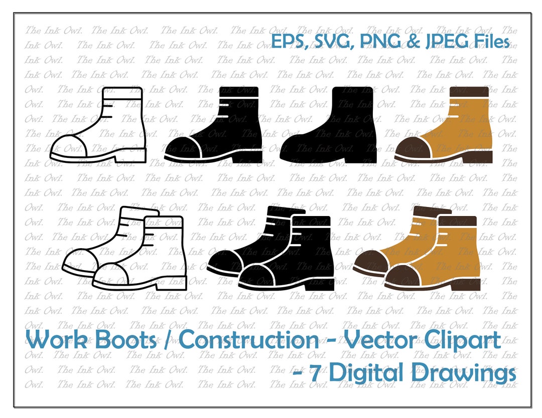 Work Boots Steel Toe Vector Clipart Set / Outline & Stamp - Etsy