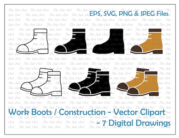 Work Boots Steel Toe Vector Clipart Set / Outline & Stamp | Etsy