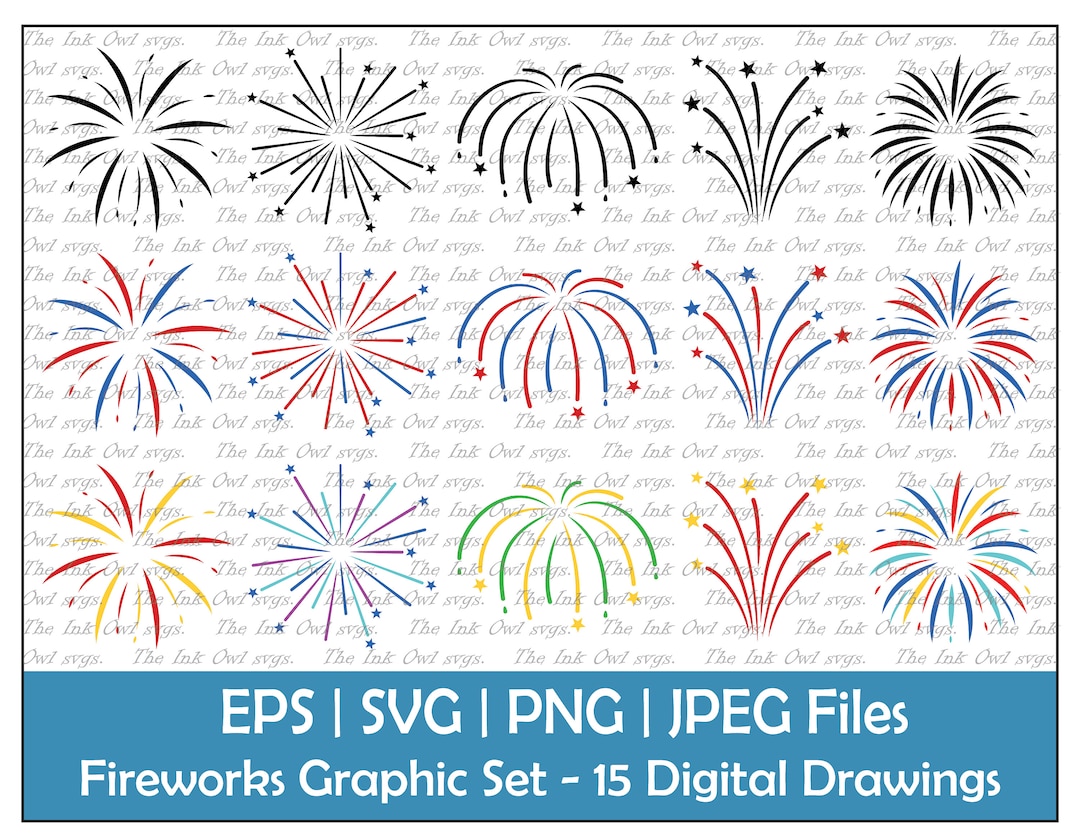 Fireworks Vector Clipart Set / Outline, Stamp and Color Drawing ...