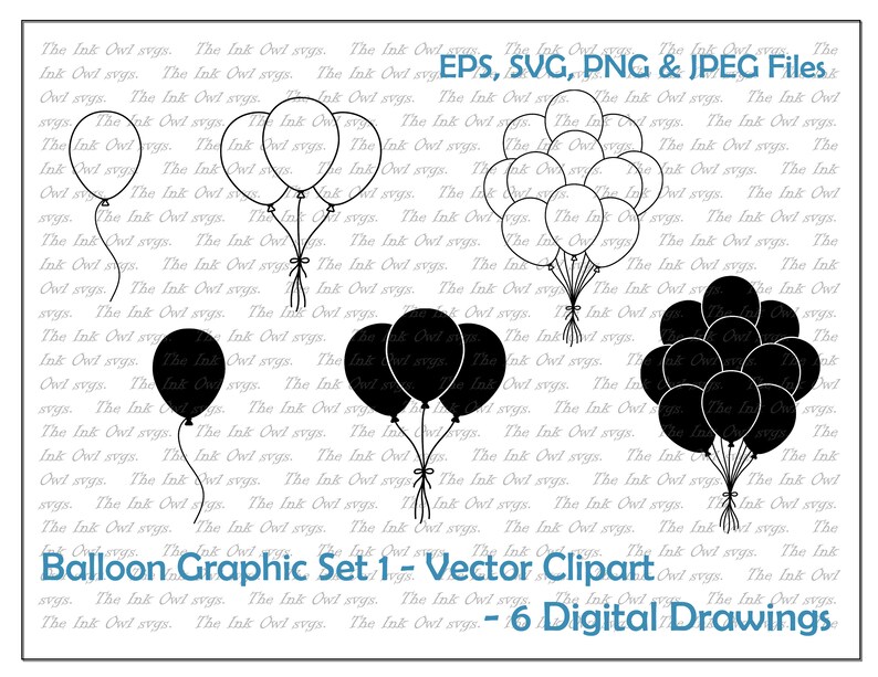 Balloons Vector Clipart Set / Outline & Stamp Graphics / - Etsy