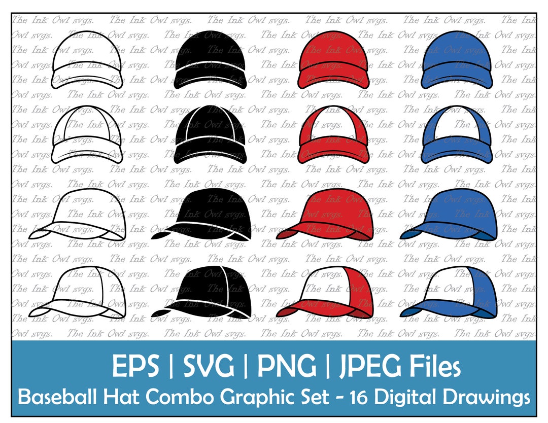 Baseball Hat Cap Clipart Set / Outline, Silhouette & Color Graphics ...