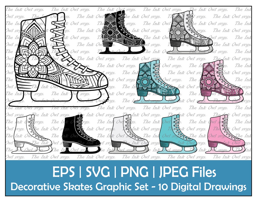 Decorative Figure Skates Clipart Set / Outline, Silhouette Stamp ...