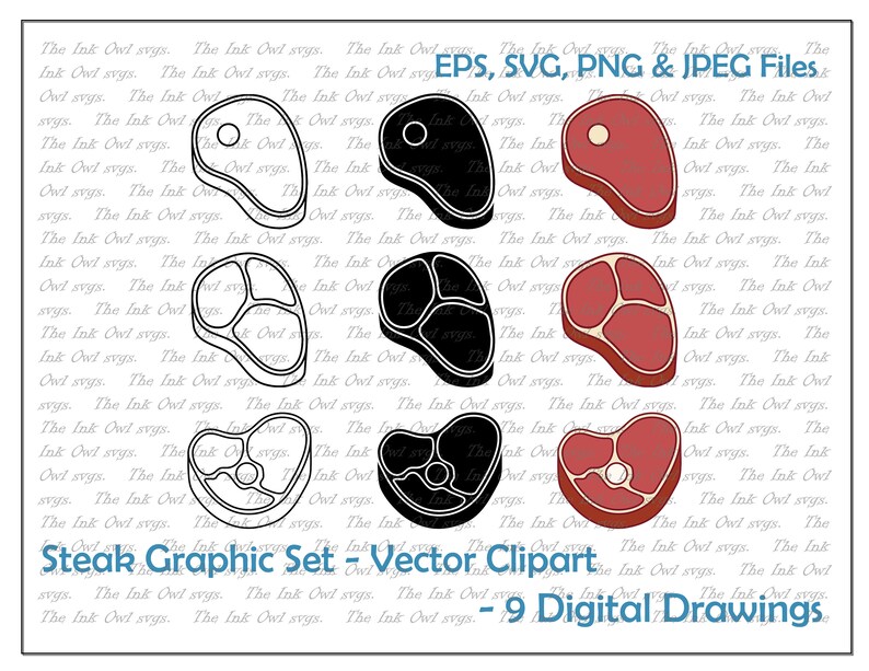 Steak Meat Cuts Vector Clipart Set / Outline & Stamp Drawing - Etsy