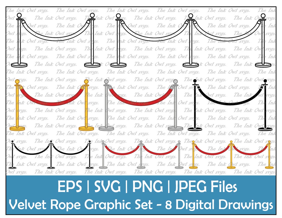Velvet Red Ropes Vector Clipart / Outline & Stamp Drawing Graphics ...