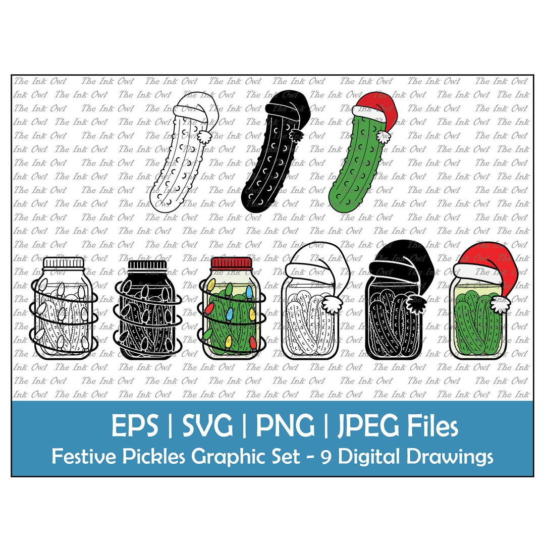 Holiday Pickle Jar With Santa Hat and Lights Clipart Set / Outline ...