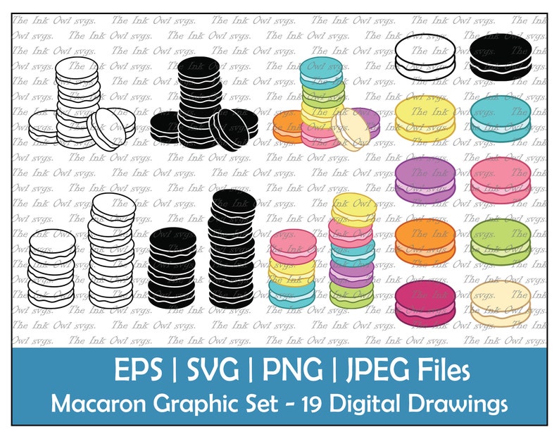Macaron Drawing Vector Clipart Set / Outline, Silhouette Stamp & Color ...
