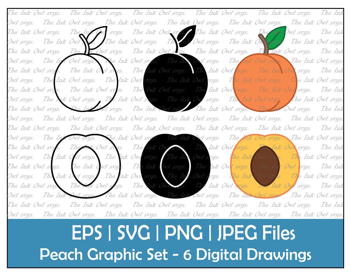 Peach Vector Clipart / Outline & Stamp Drawing Graphic / Fruit and Food ...