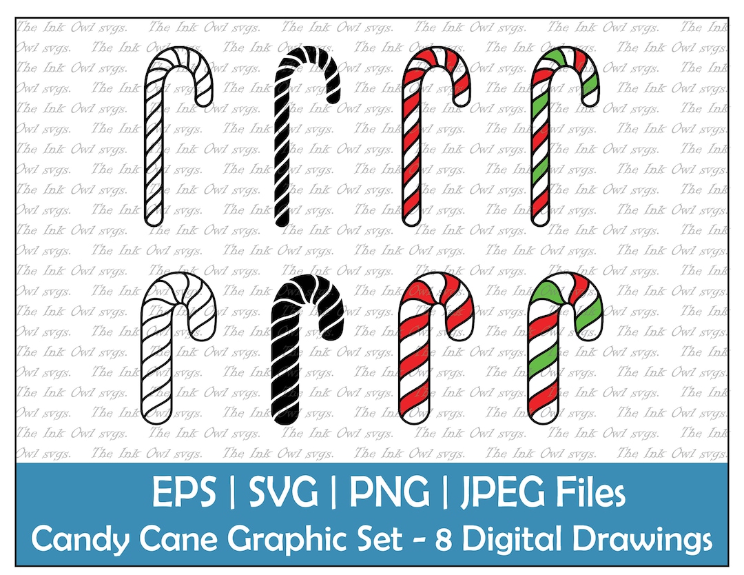 Candy Cane Vector Clipart Set / Outline & Stamp Graphics / Christmas ...
