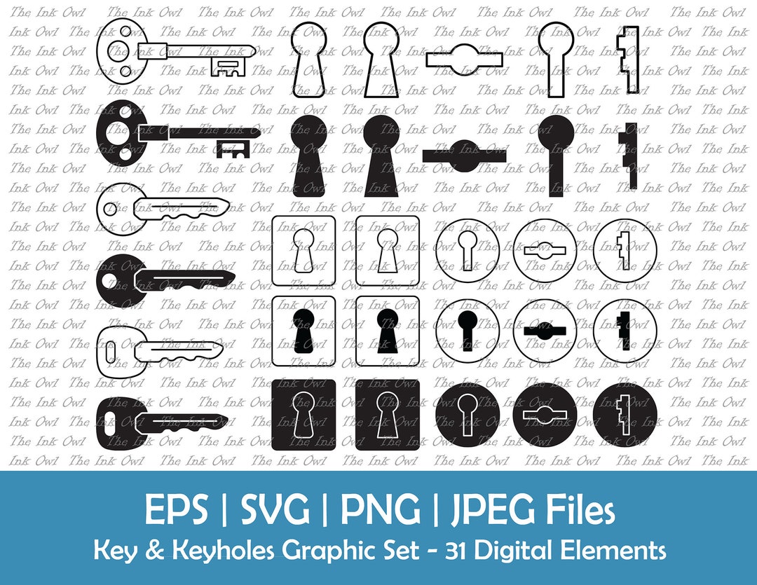 Key & Keyhole Vector Clipart Set / Outline, Silhouette Stamp Graphic ...