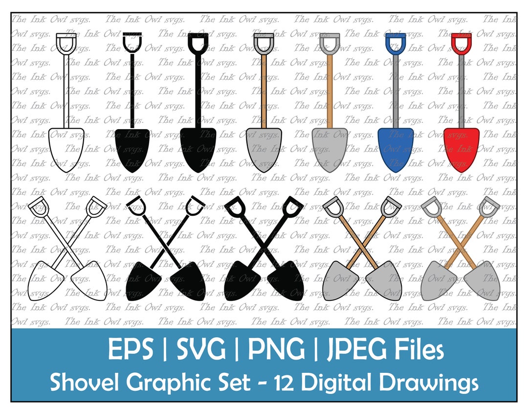 Shovel Vector Clipart / Outline, Silhouette Stamp & Color Digital ...