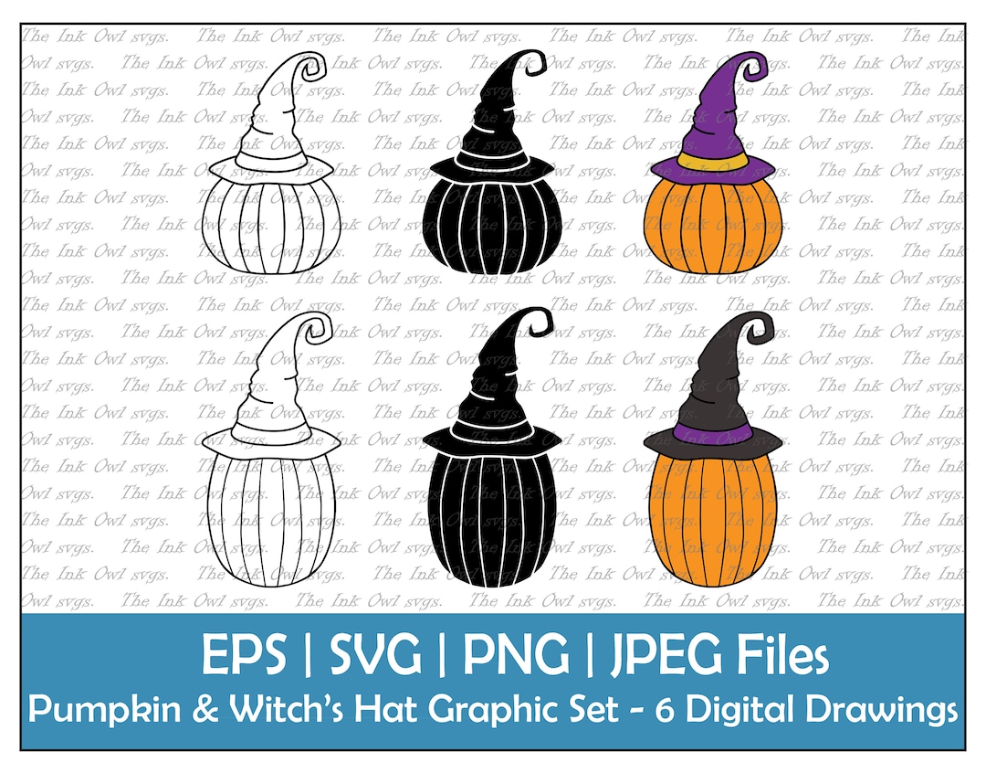 Pumpkin and Witch Hat Vector Clipart Set / Outline, Stamp Silhouette ...