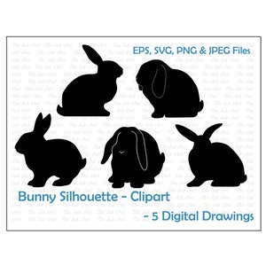 Bunny Rabbit Silhouette Stamp Drawing Clipart Set / Png, Svg, Eps, Jpg ...