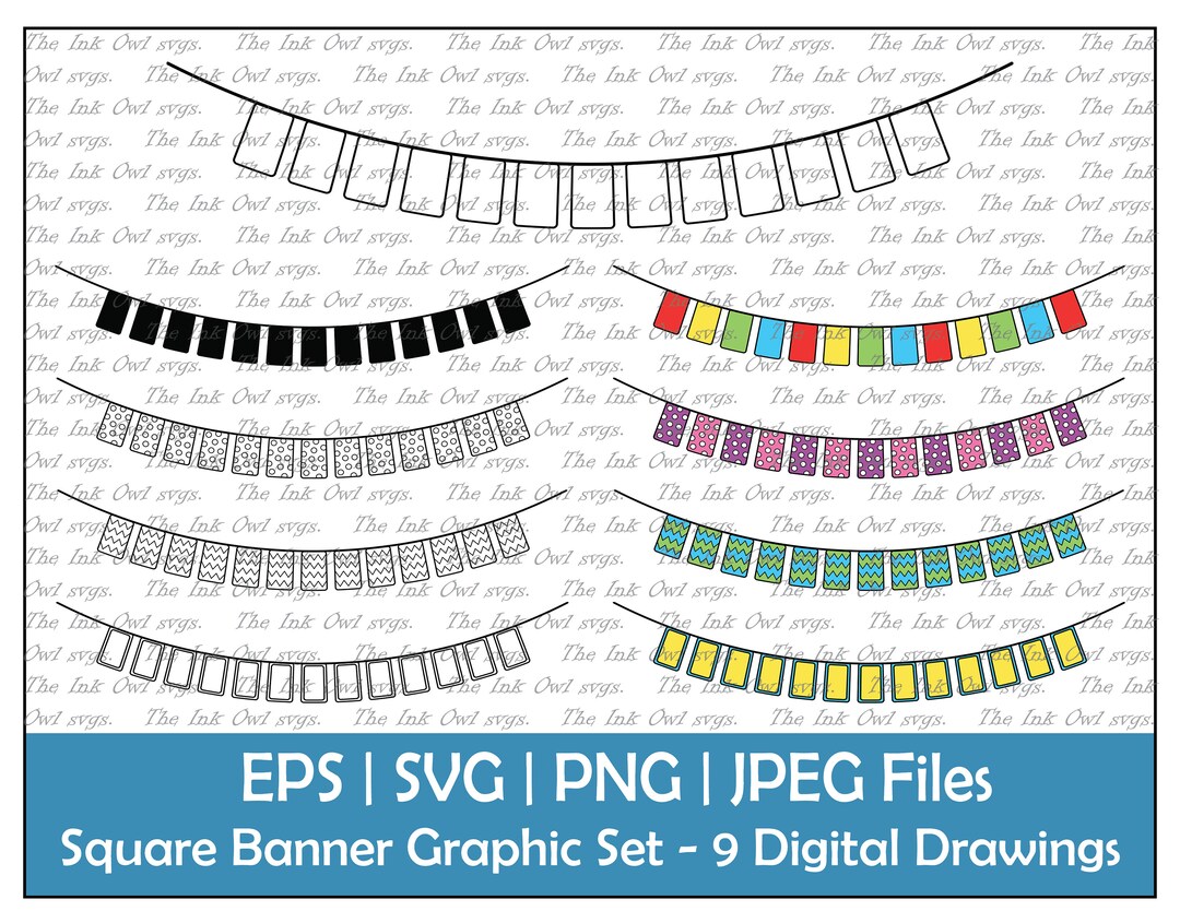 Rectangular Bunting Banner Vector Clipart / Outline, Silhouette Stamp ...