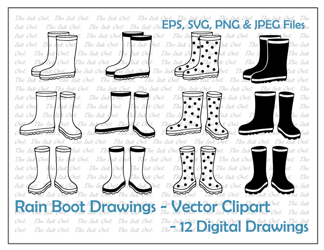 Rain Boots Drawing Set Vector Clipart / Outline & Stamp - Etsy