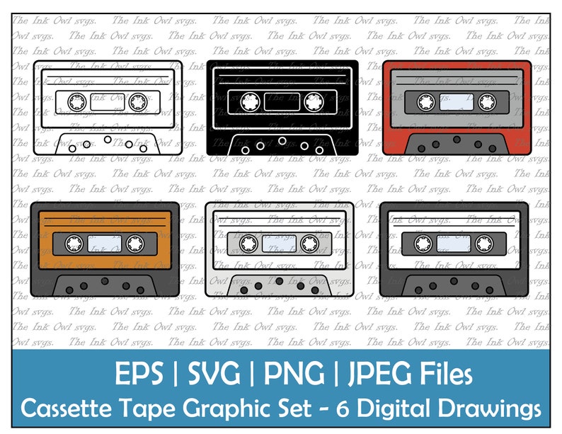 Cassette Audio Tape Clipart / Outline, Silhouette Stamp & Color ...