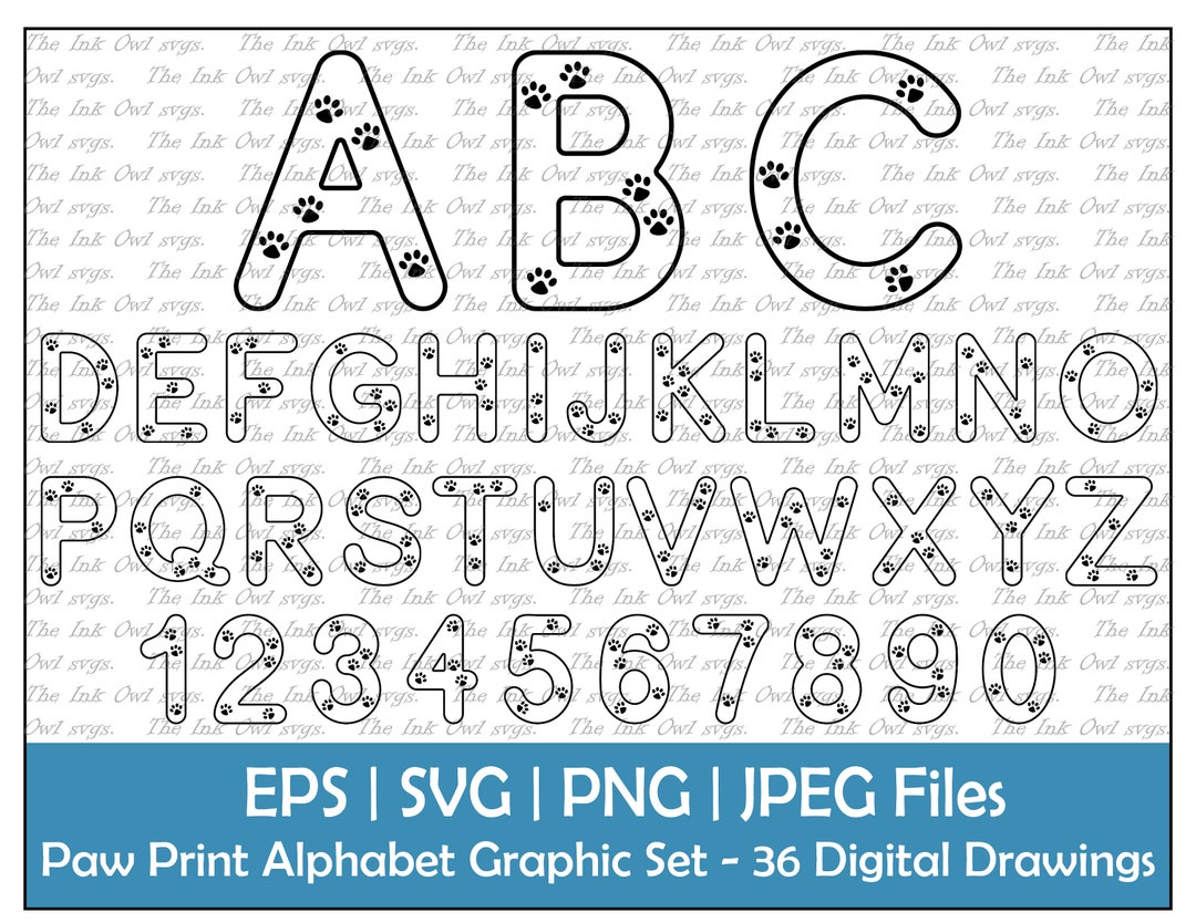 Paw Print Patterned Alphabet Letters & Numbers Vector Clipart / Outline ...