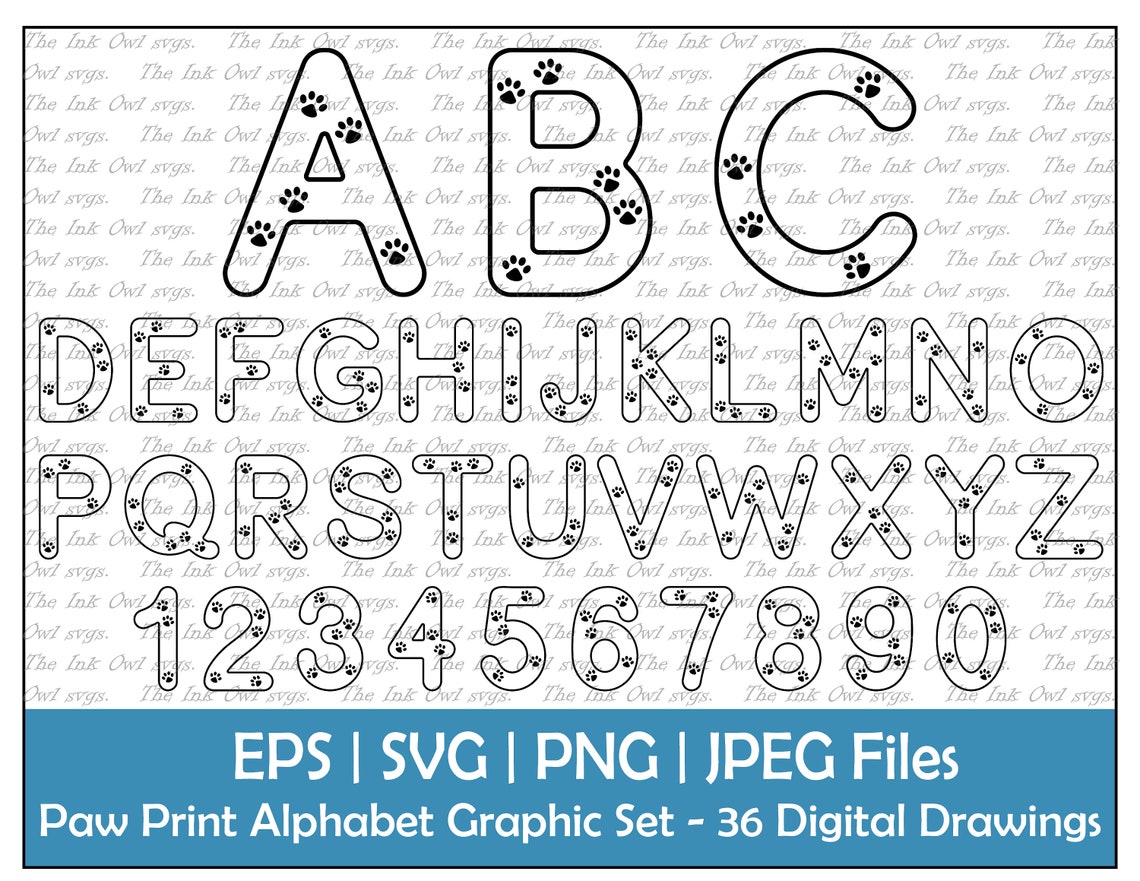 Paw Print Patterned Alphabet Letters & Numbers Vector Clipart - Etsy