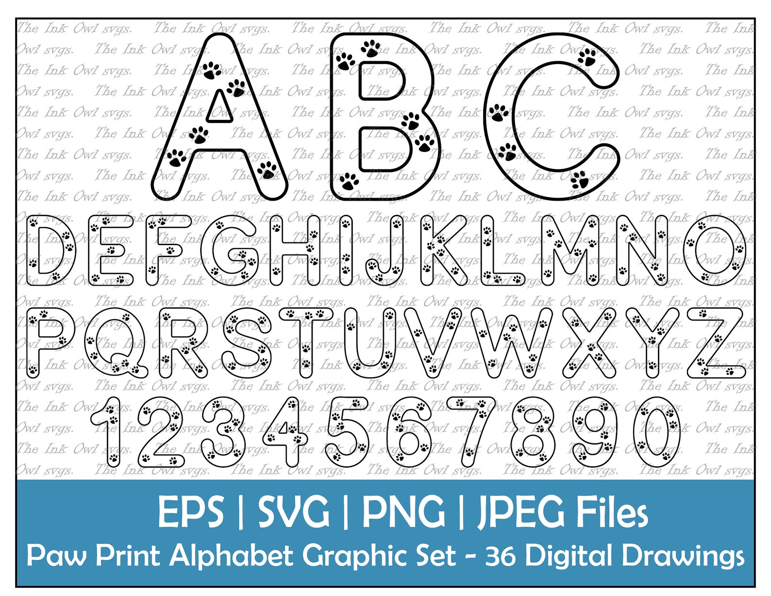 Paw Print Patterned Alphabet Letters & Numbers Vector Clipart - Etsy