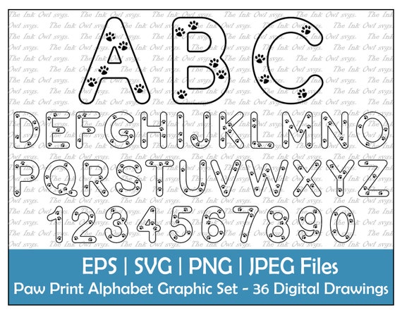 Paw Print Patterned Alphabet Letters & Numbers Vector Clipart - Etsy