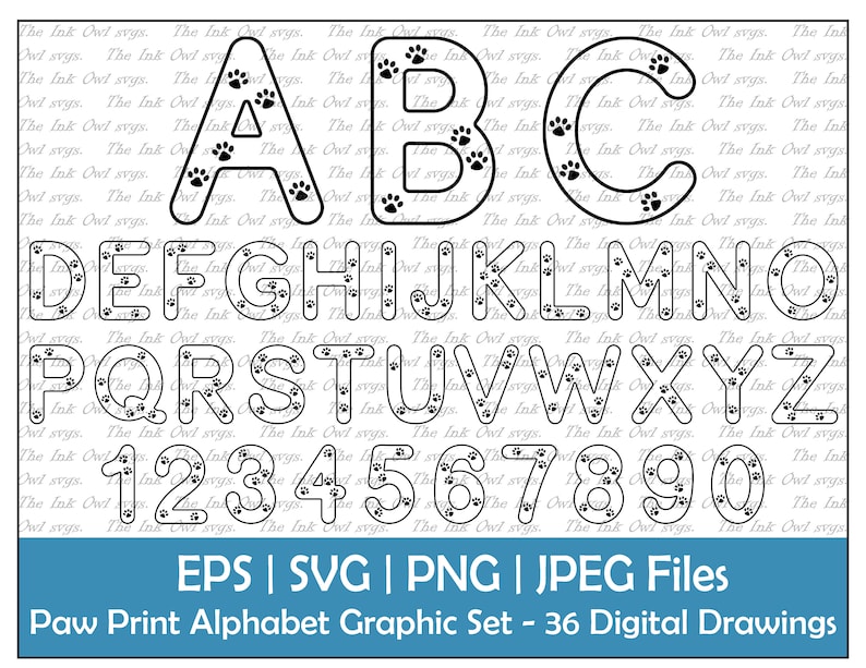 Paw Print Patterned Alphabet Letters & Numbers Vector Clipart - Etsy